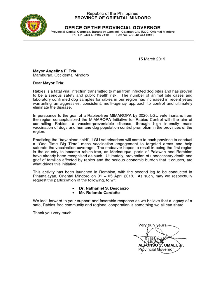 Letter Mamburao | PDF | Rabies | Vaccination
