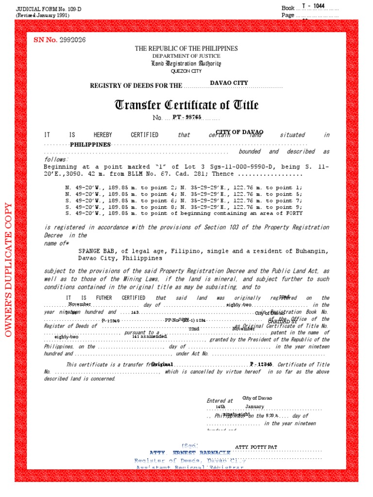 TCT On Property - For Checking | PDF | Property Law | Private Law