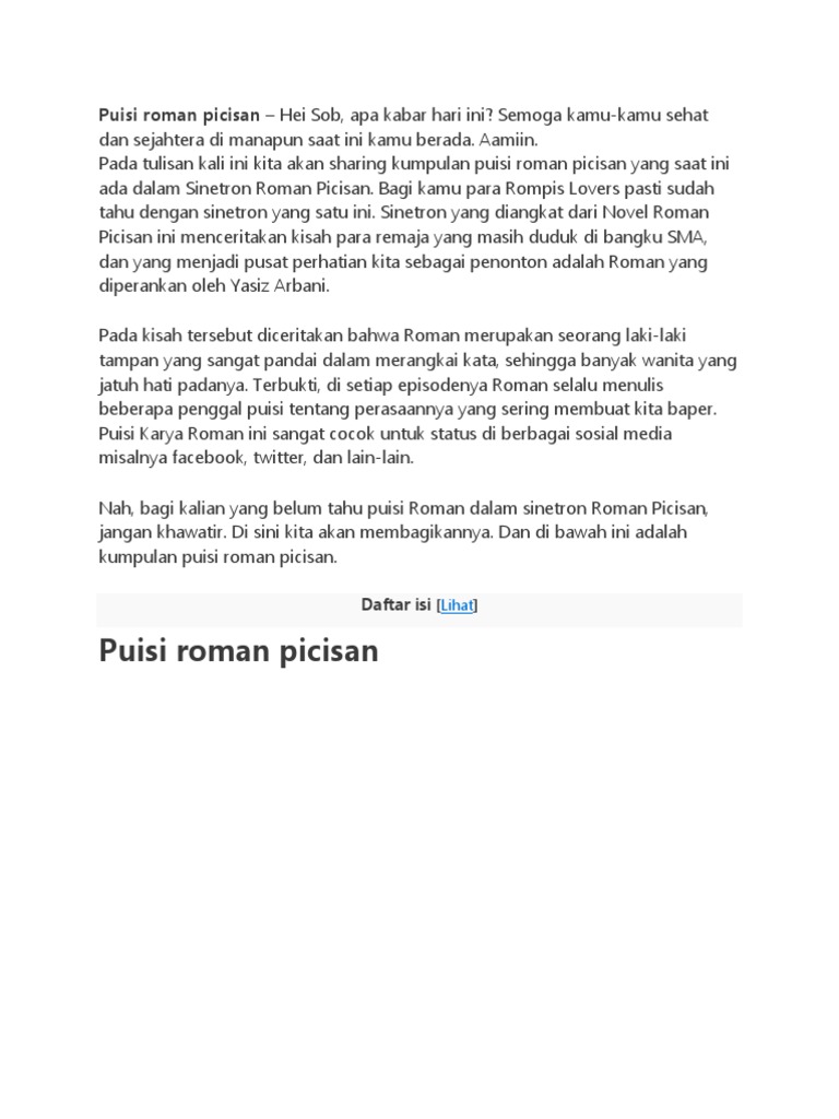 Kumpulan Puisi Roman Picisan Cinta | PDF