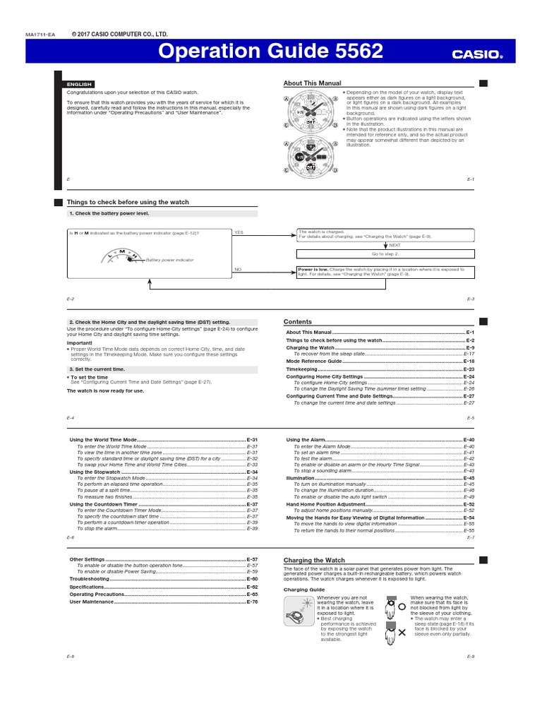 Casio G-Shock 5562 Manual | PDF | Daylight Saving Time | Watch