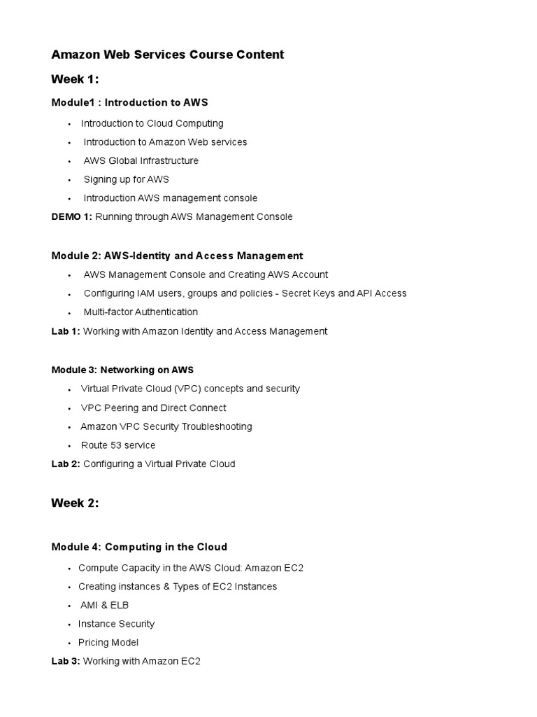 AWS Course Content Modules | PDF | Amazon Web Services | Cloud Computing