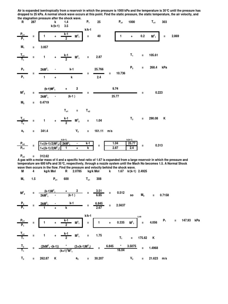 Class Problems Normal Shocks Pdf Shock Wave Mach Number