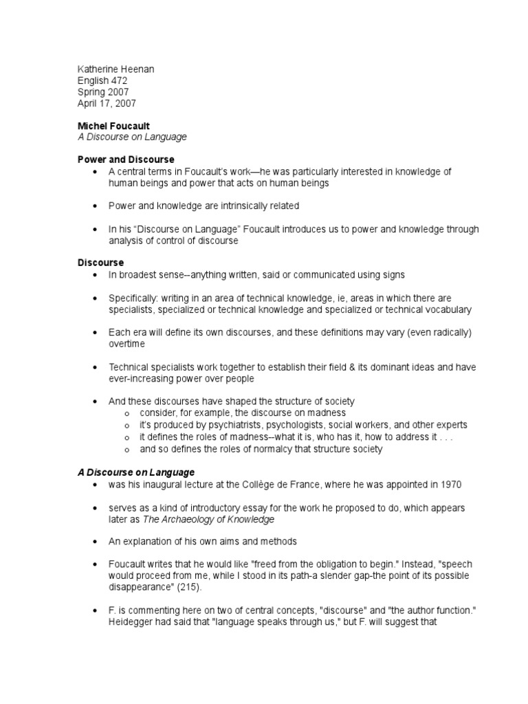 Notes On Michel Foucault-Power | PDF | Discourse | Michel Foucault
