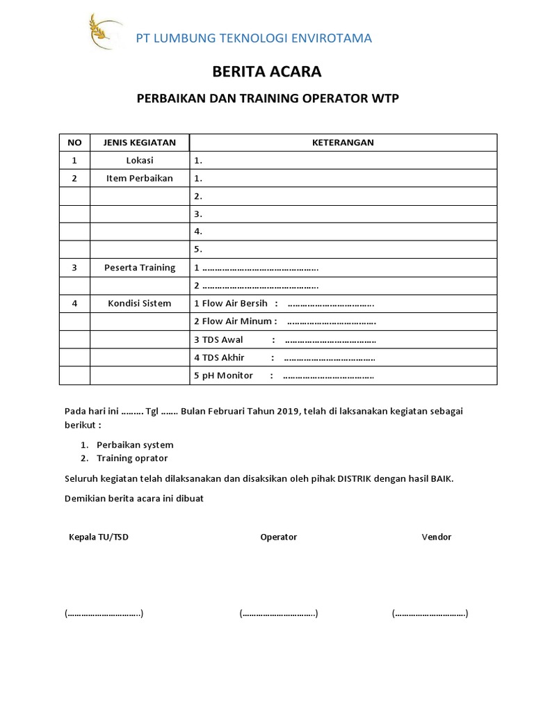 BERITA ACARA Training Dan Perbaikan Equipment | PDF