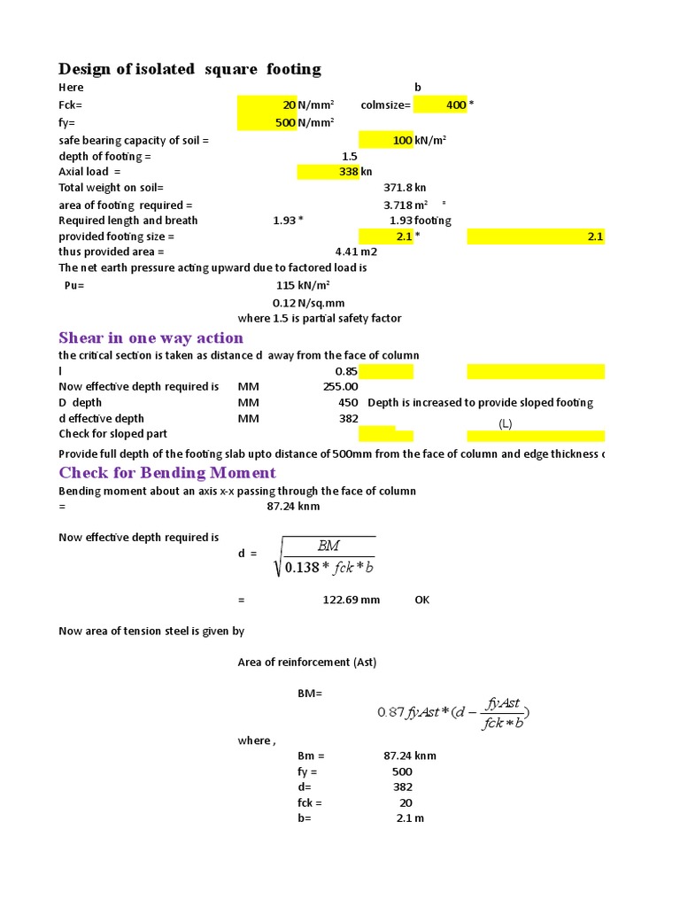 Design of Isolated Footing | PDF | Column | Bending