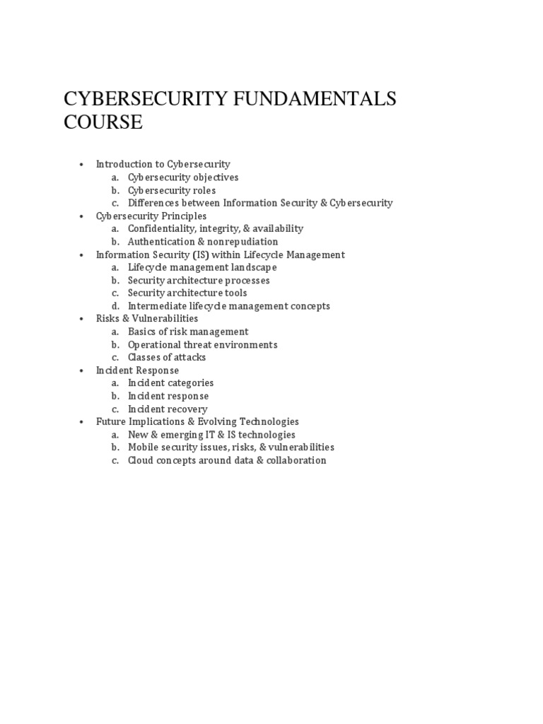 Cybersecurity Fundamentals Course | PDF
