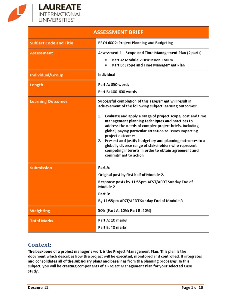 PROJ6002 - Assessment 1 Brief - 101116 | PDF | Project Management ...