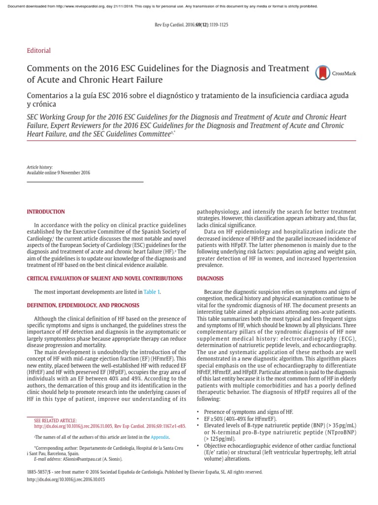Comments On The 2016 ESC Guidelines For The Diagnosis and Treatment of ...
