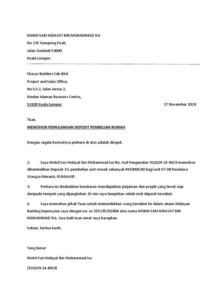 Surat Cancel Rumah | PDF