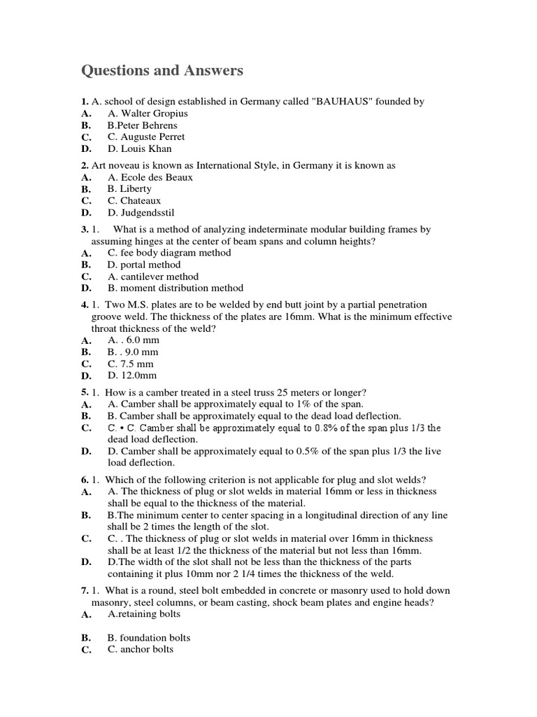 Questions and Answers: A. B. C. D | PDF | Deep Foundation | Concrete