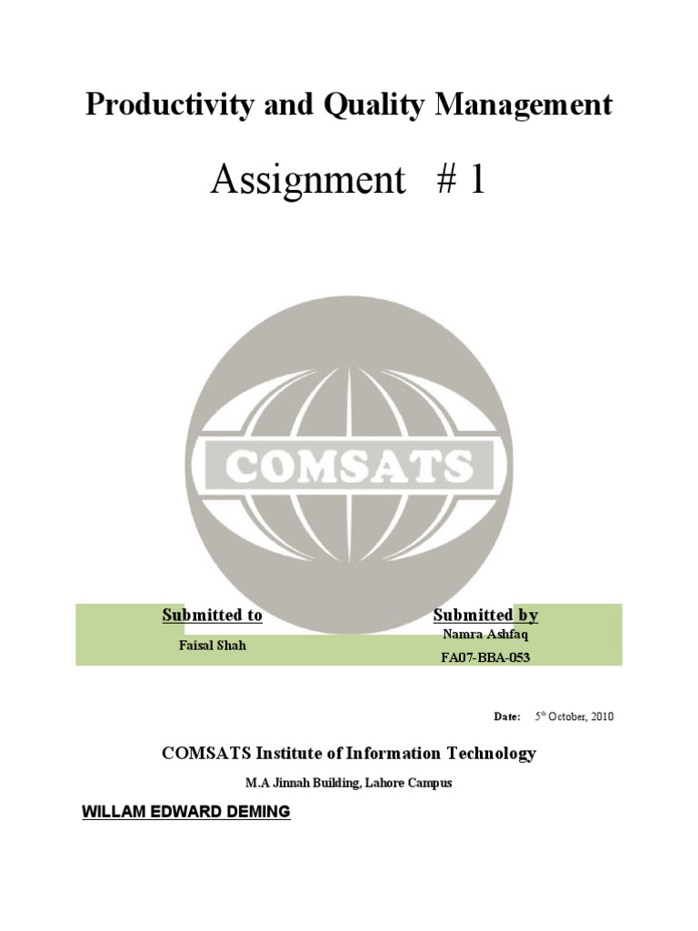 Assignment # 1: Productivity and Quality Management | PDF | Business