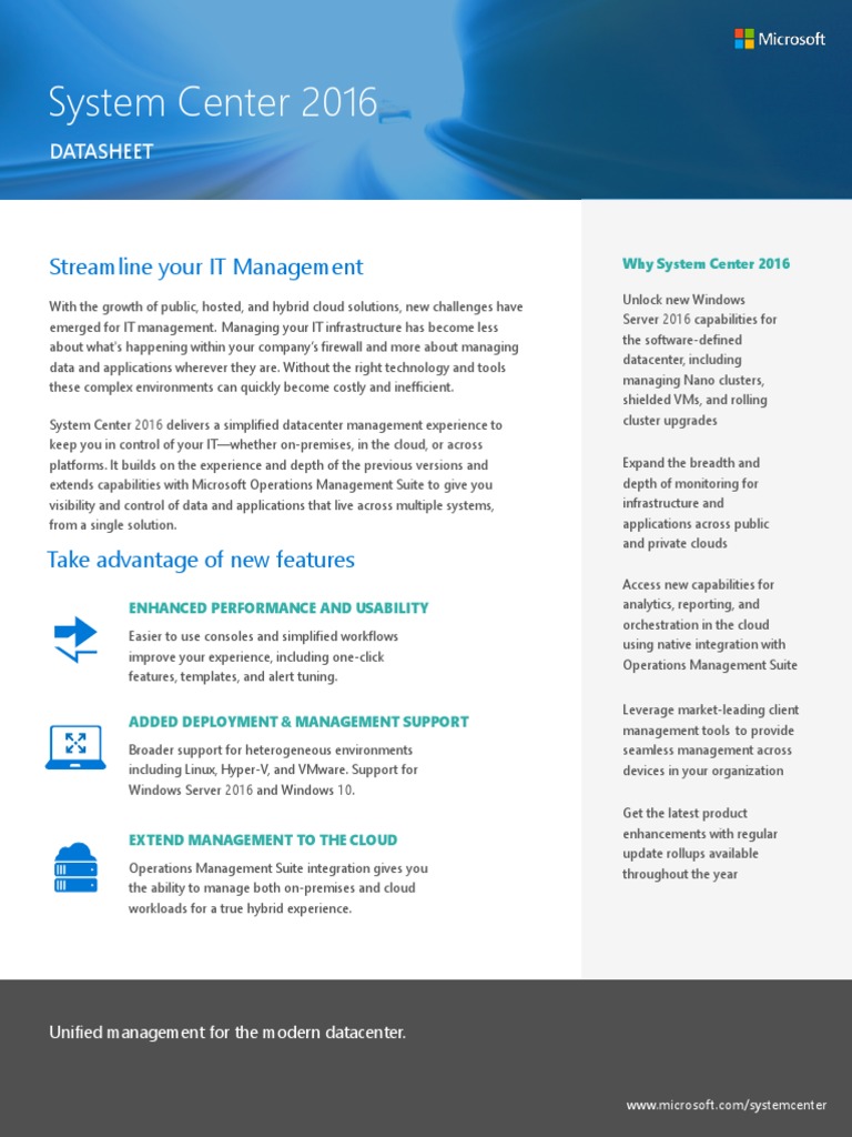 System Center 2016 Datasheet PDF | PDF | Virtualization | Cloud Computing