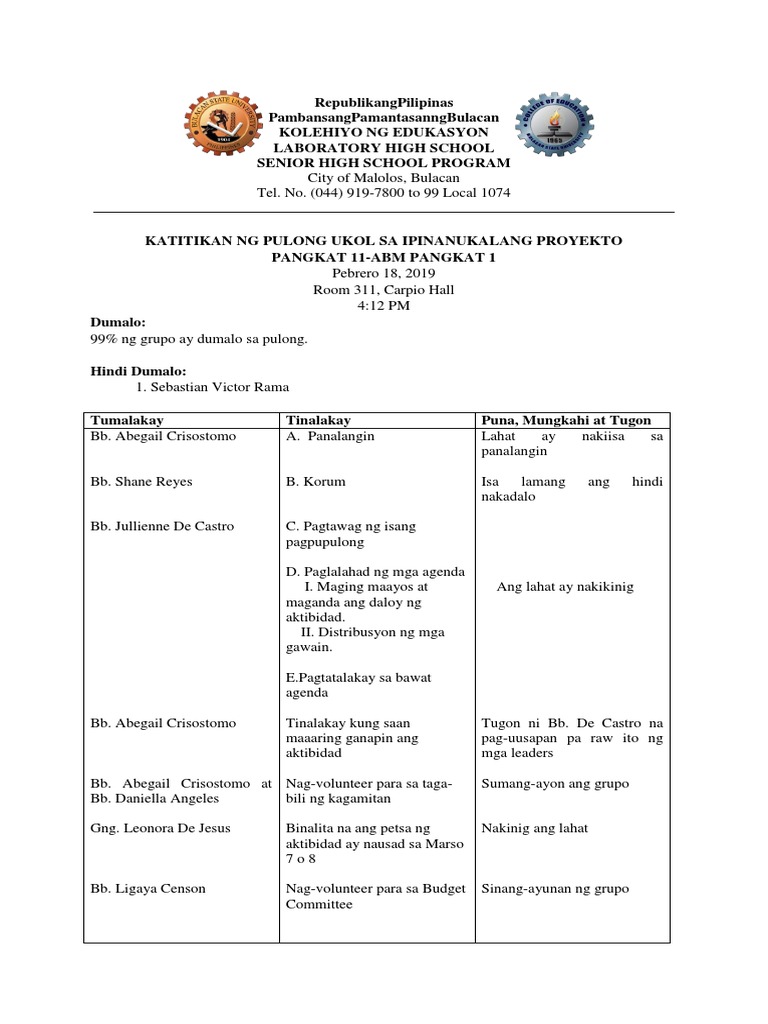 Filipino Minutes Template | PDF