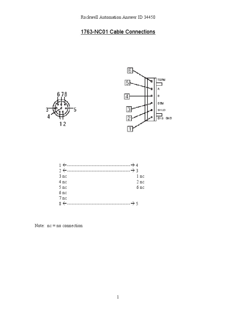 1763 NC01 Cable Pin Out Answer ID 34450 | PDF