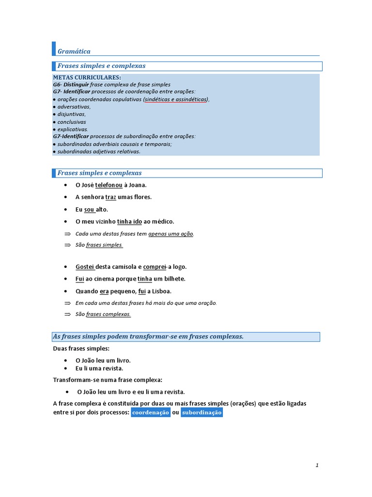 Frase Simples e Complexas | PDF | Tipologia linguística | Mecânica da linguagem