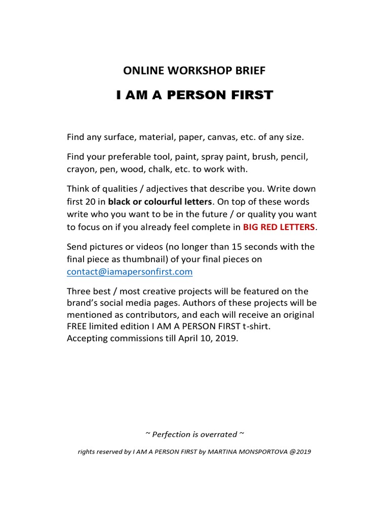 Online Workshop Brief For I AM A PERSON FIRST | PDF