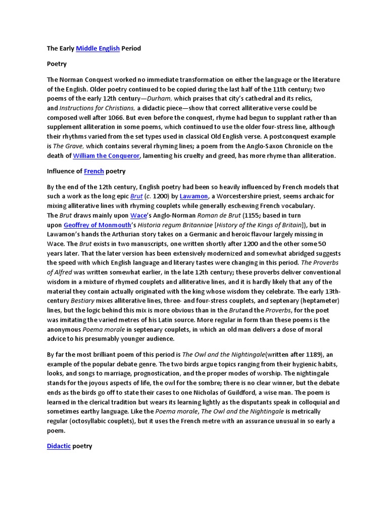 The Early Midle English Period | PDF | Poetry