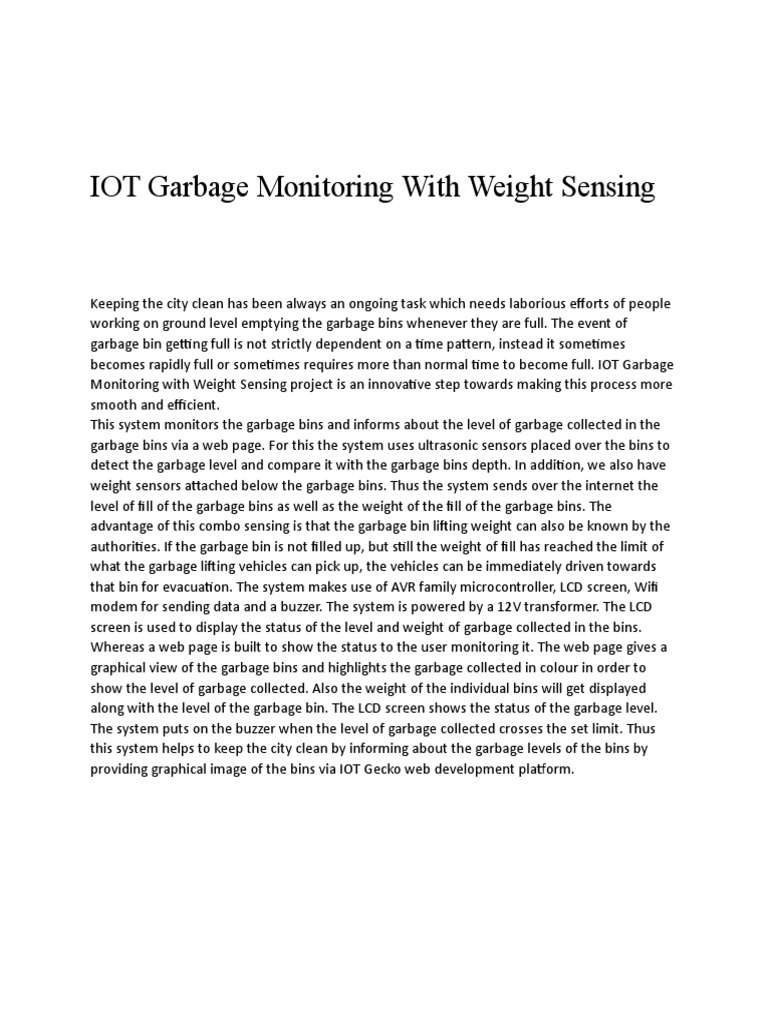 IOT Garbage Monitoring With Weight Sensing | PDF | Internet Of Things | Liquid Crystal Display