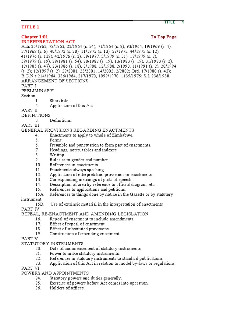 Interpretation Act 1 01 | PDF | Repeal | By Law