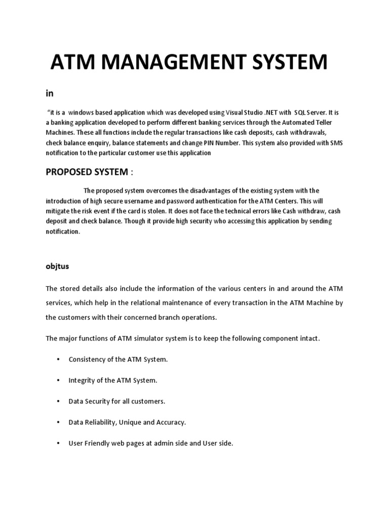 ATM MANAGEMENT SYSTEM in Word | PDF | Automated Teller Machine ...