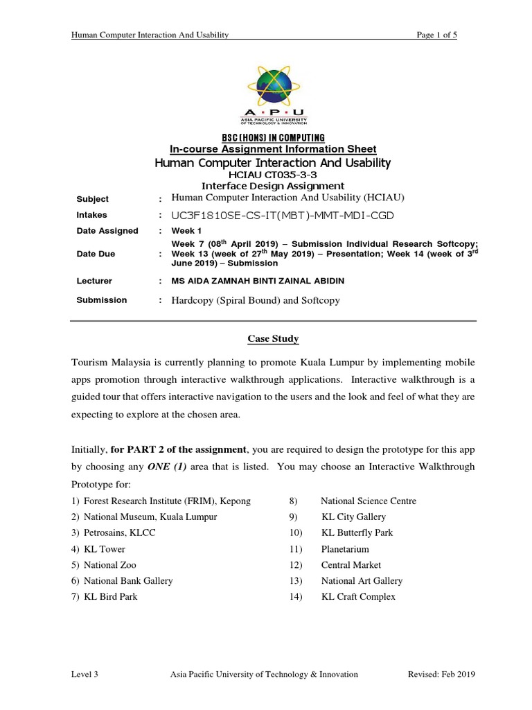 2019 Incourse Question HCIAU CT035-3-3 UC3F1810 | PDF | Usability | Human–Computer Interaction