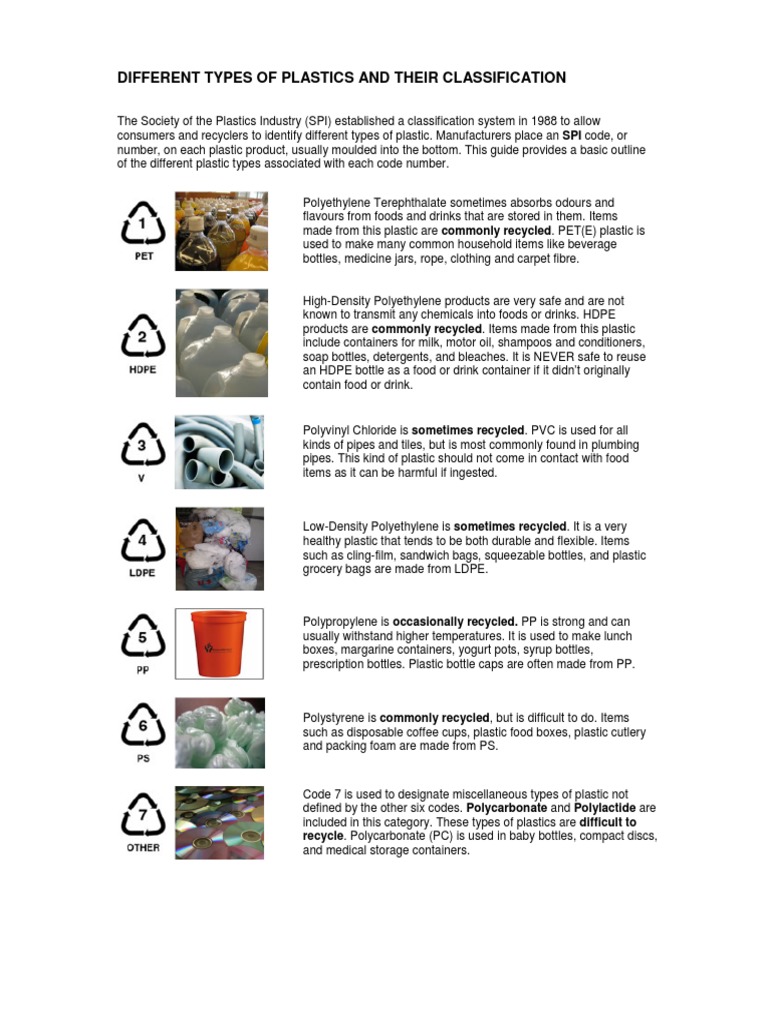 Types and Classification of Plastics | PDF | Plastic | Polyethylene