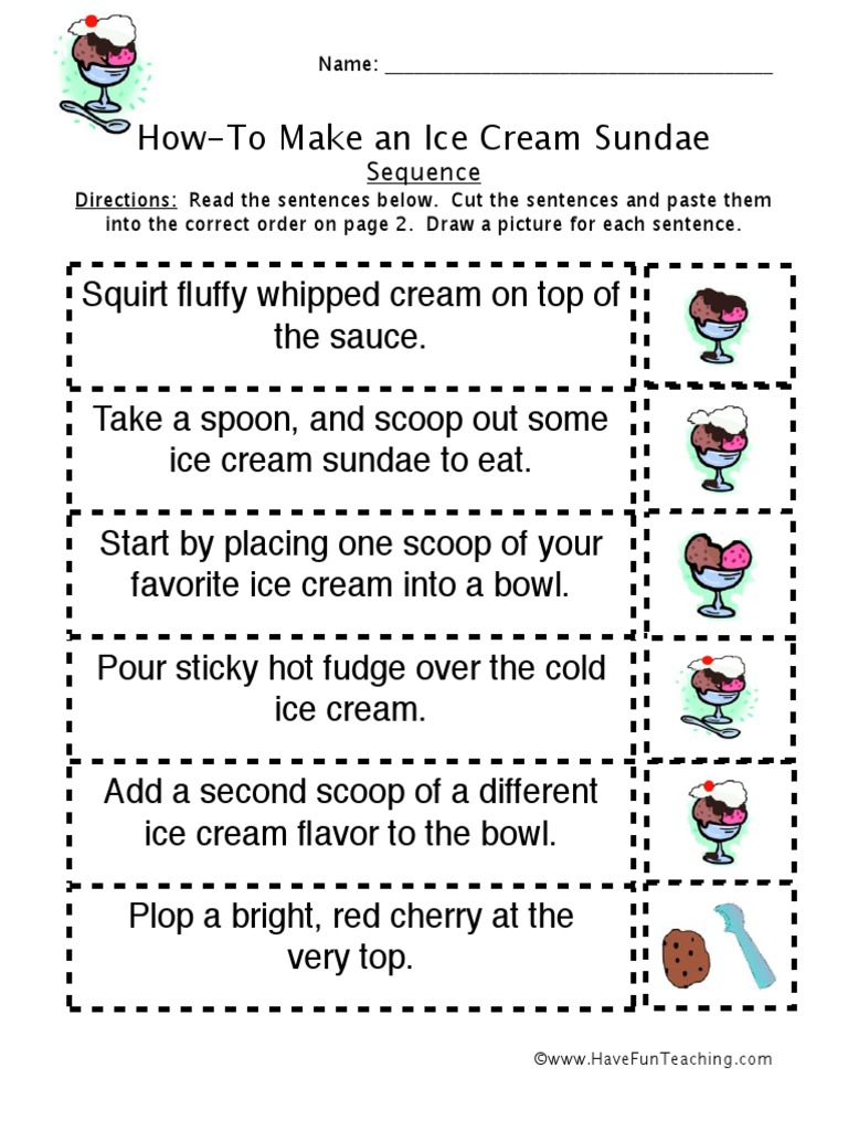 How To Ice Cream Sundae Sequence Worksheet PDF | PDF