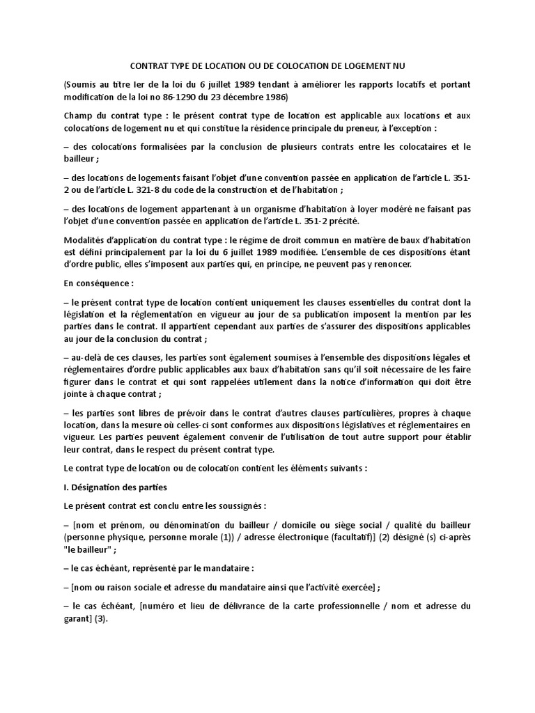 Contrat de Location Modele de Bail de Location PDF | PDF | Logement ...