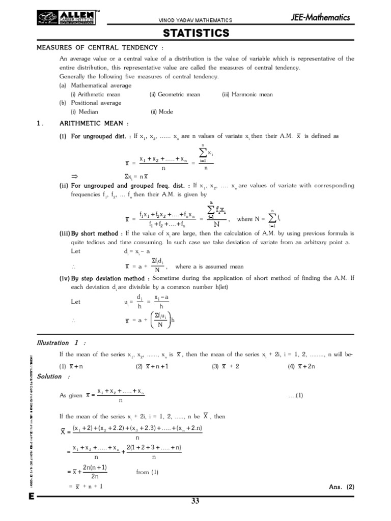 Statistics: JEE-Mathematics | Download Free PDF | Average | Arithmetic Mean