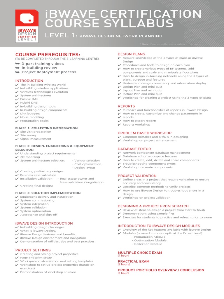 Ibwave Certification Course Syllabus: Level 1 | PDF | Mimo | Wi Fi