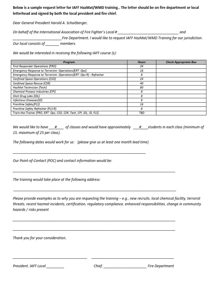Sample - Training - Request - Letter - 25 Min - FINAL | PDF | Dangerous ...