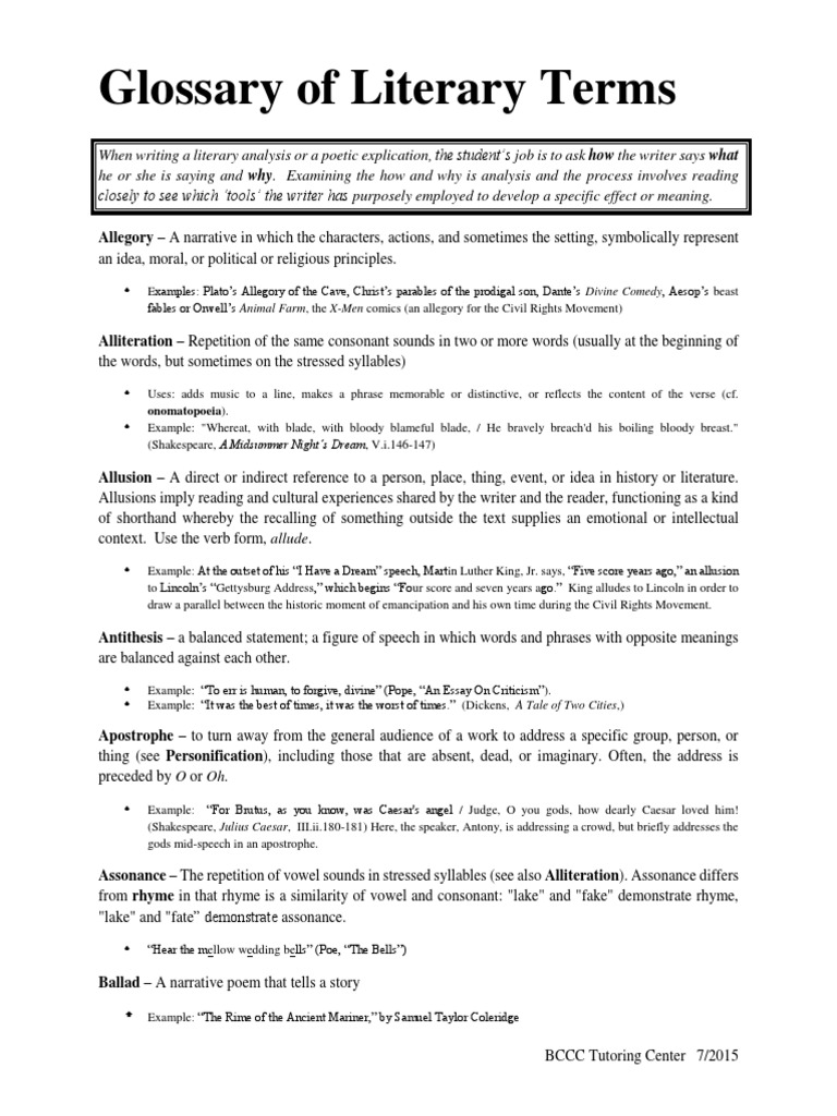 Glossary of Literary Terms | PDF | Metre (Poetry) | Poetry