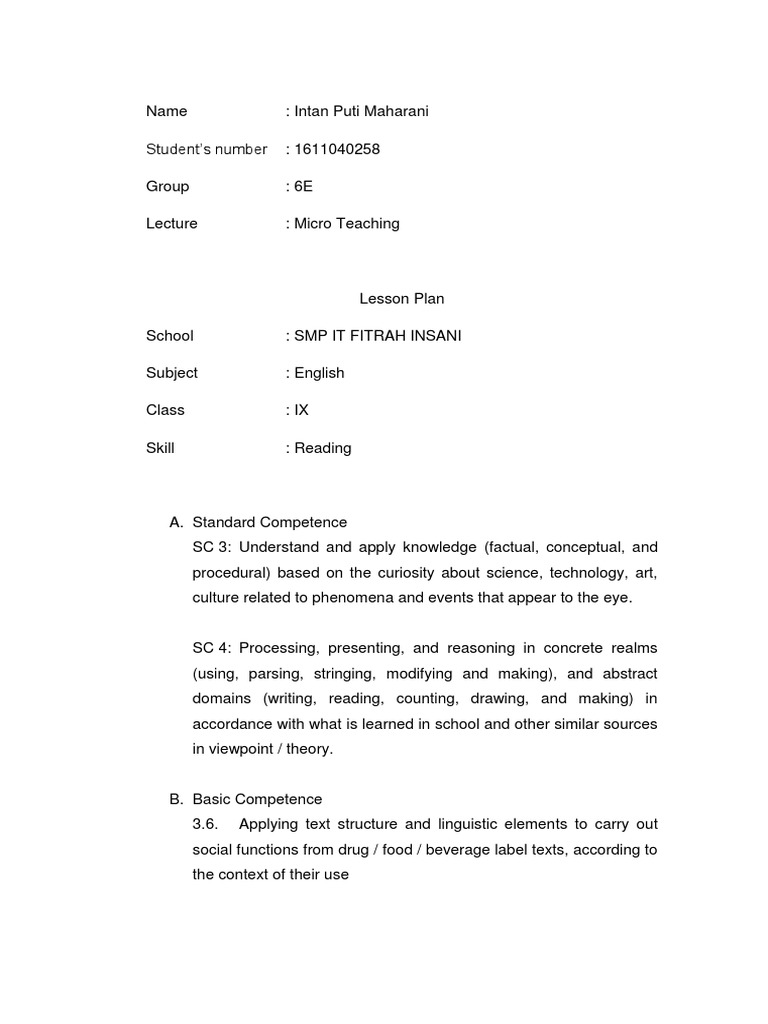 Lesson Plan SMP | PDF