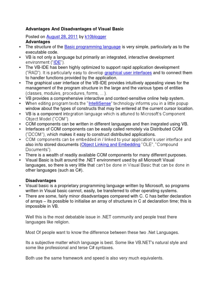 August 28, 2011 K10blogger Basic Programming Language: Advantages and ...