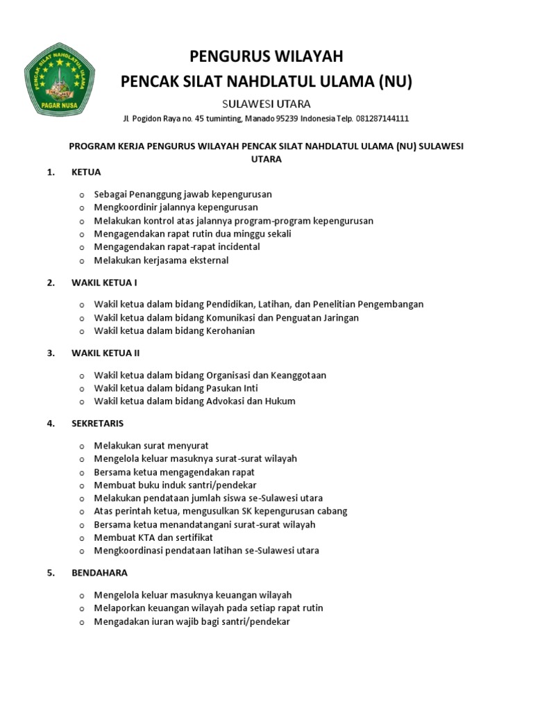 Struktur Organisasi Pagar Nusa Sulut | PDF | Karier & Perkembangan ...