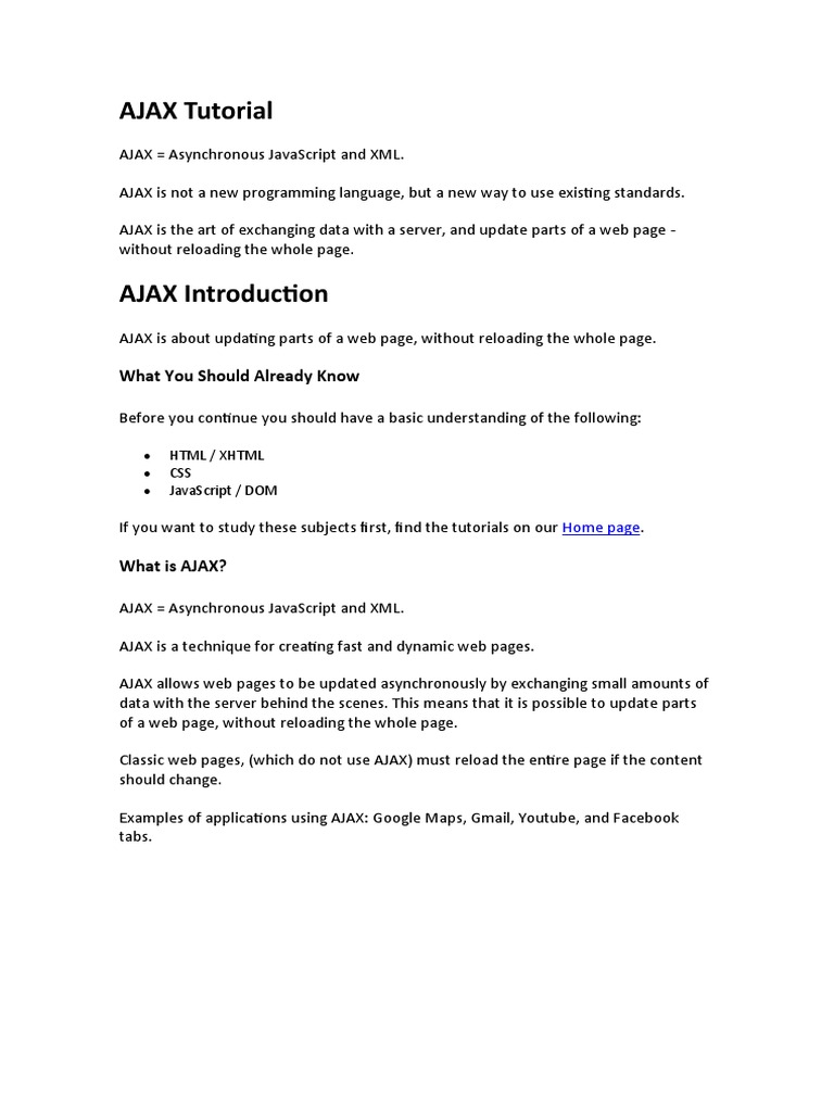 AJAX Tutorial: What You Should Already Know | PDF | Ajax (Programming) | World Wide Web