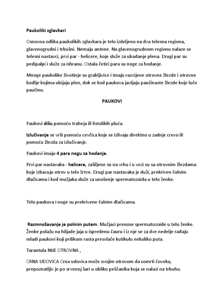 Paukoliki Zglavkari | PDF