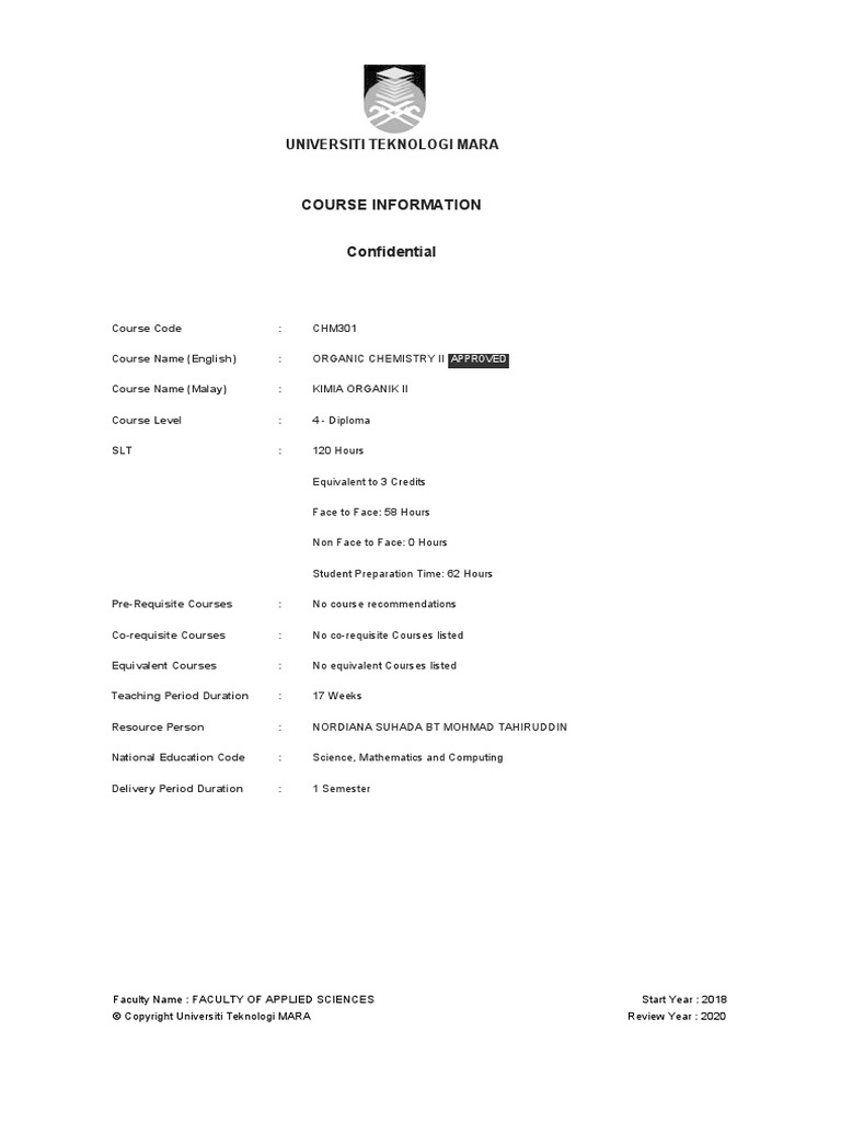 CHM301 Course Information | PDF | Aldehyde | Ester