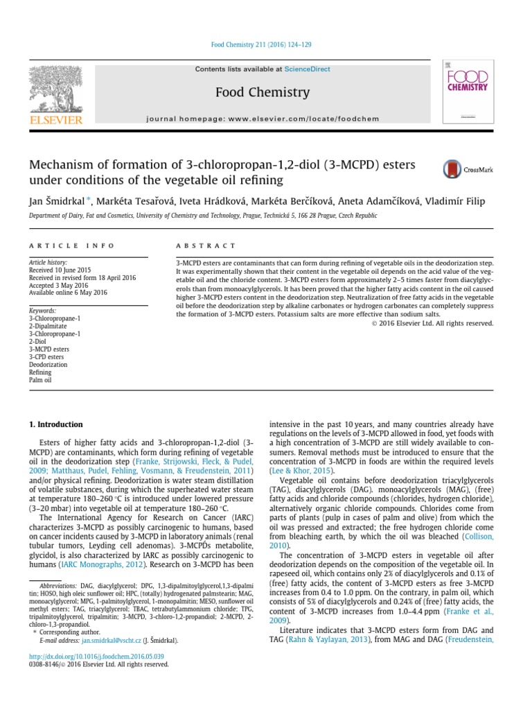 Mechanism of formation of 3-MCPD esters under conditions of vegetable ...