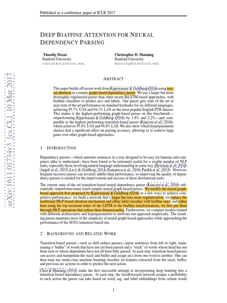 Deep Biaffine Attention For Neural Dependency Parsing | PDF | Parsing | Statistical Classification
