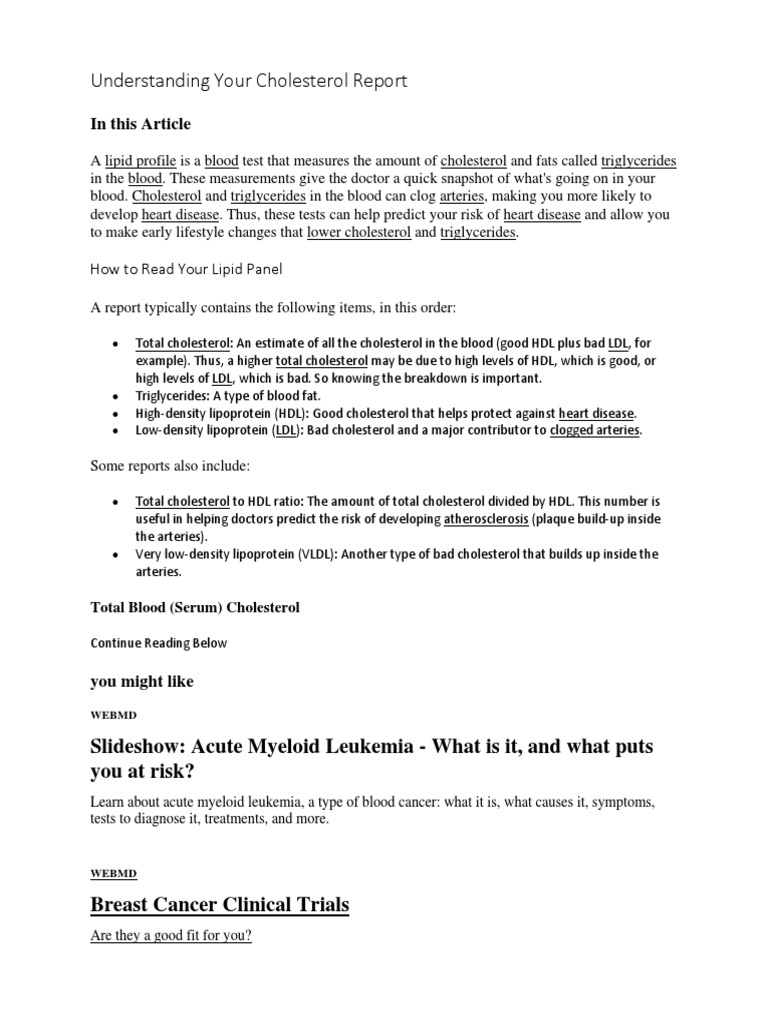 Understanding Your Cholesterol Report | Download Free PDF | Low Density ...