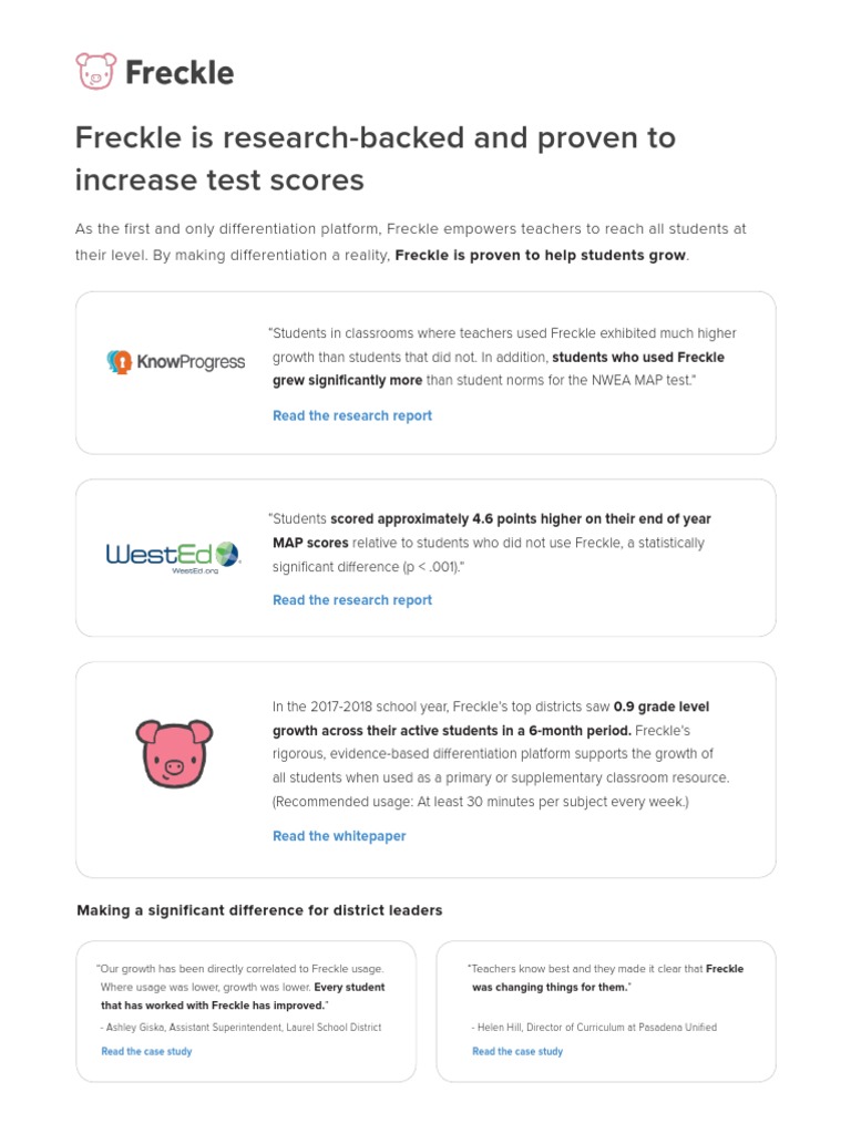 Freckle Is Research-Backed and Proven To Increase Test Scores | PDF