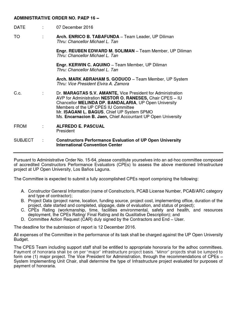 Admin Order - Cpes Upou | PDF | Government | Business