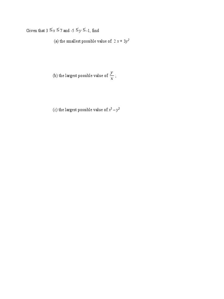 Given That 3 X 7 and - 5 y - 1, Find (A) The Smallest Possible Value of 2 X + 3y | PDF