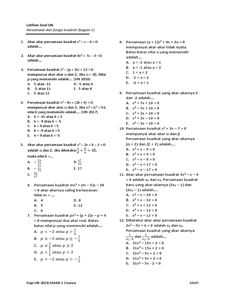 Persamaan Dan Fungsi Kuadrat | PDF