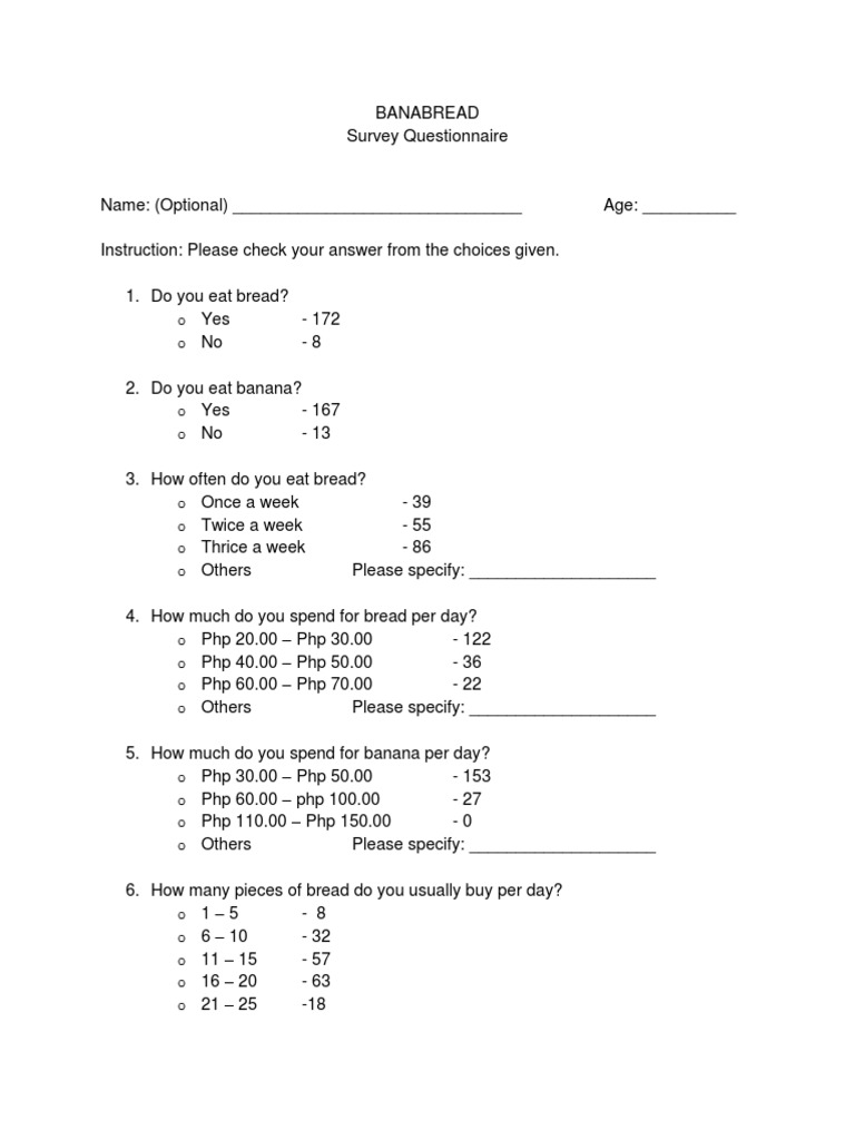Bread and banana consumption survey results | PDF