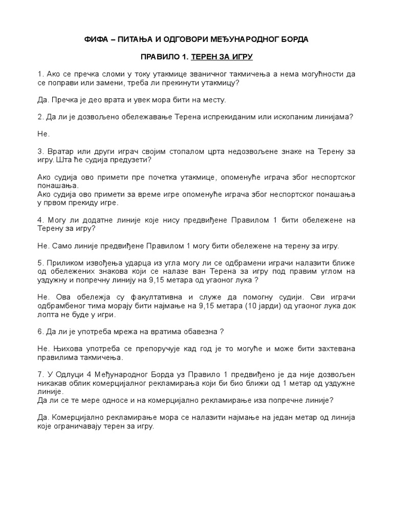 Pitanja I Odgovori Pravila Igre | PDF