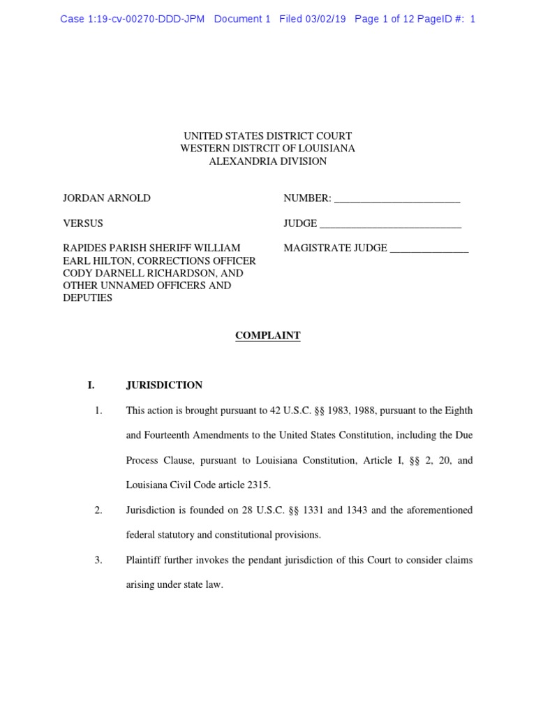 RPSO Inmate Abuse Case: Arnold vs. Richardson | PDF | Negligence | Lawsuit