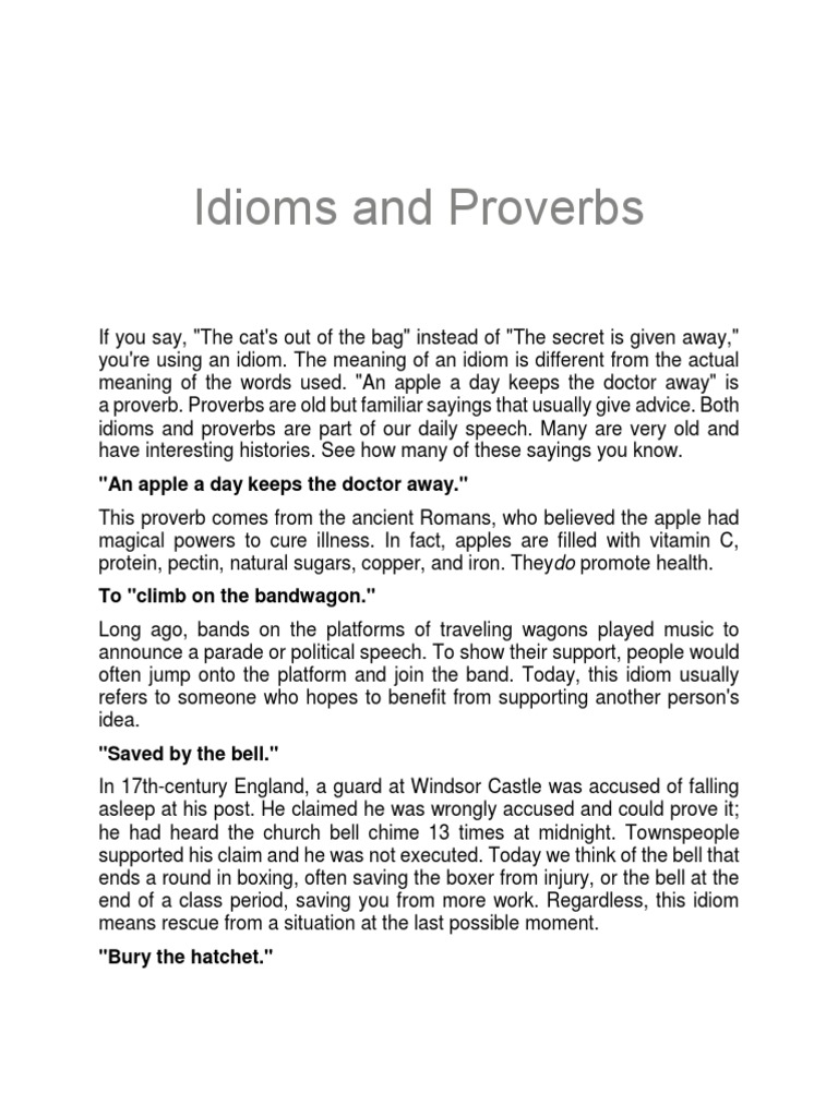 Idioms and Proverbs | PDF | Idiom | Proverb
