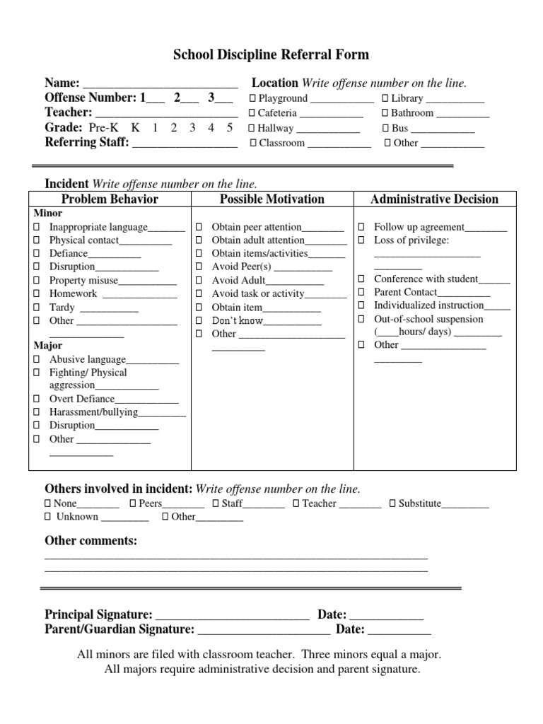 School Discipline Referral Form | Download Free PDF | Teachers | Social ...